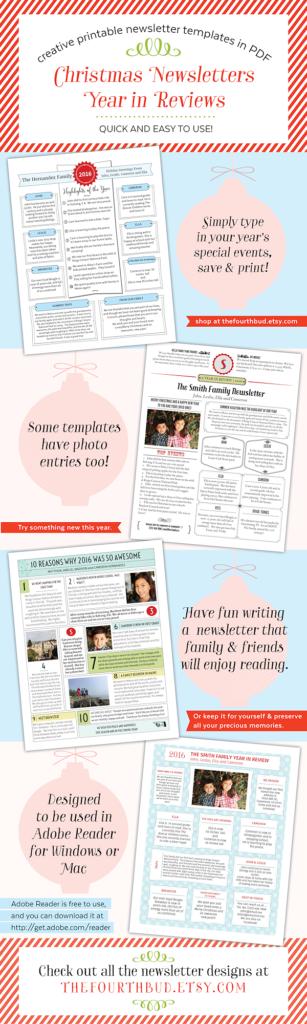 Christmas Newsletter and Year In Review Templates – THE FOURTH BUD